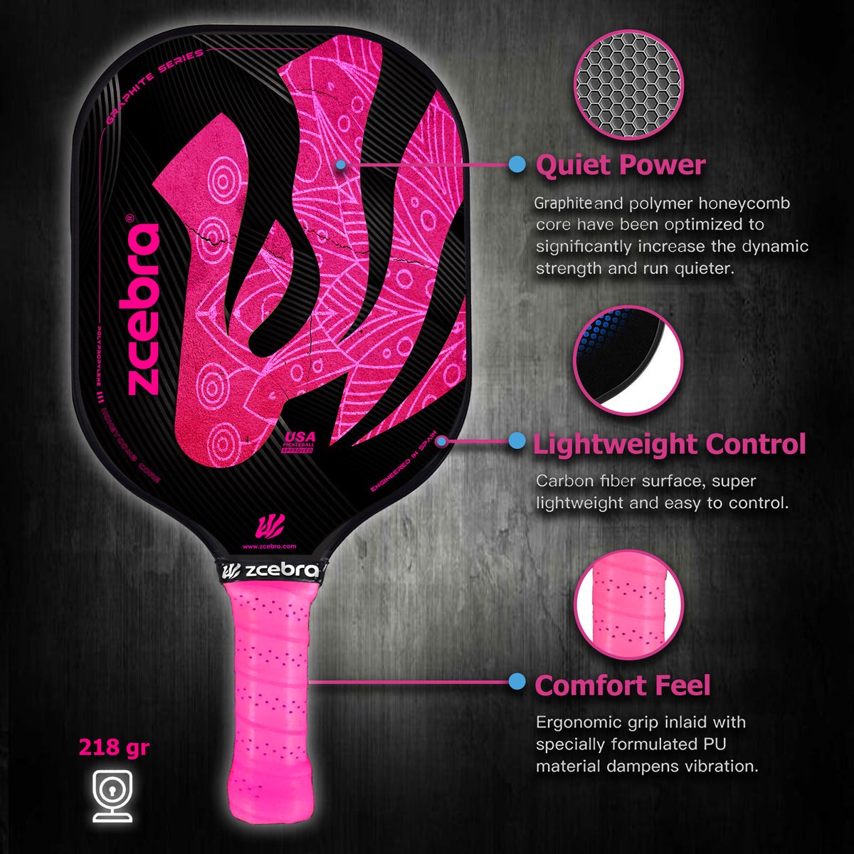 Pala Pickleball Zcebra Rosa/Negro ⭐⭐ – Padel Island